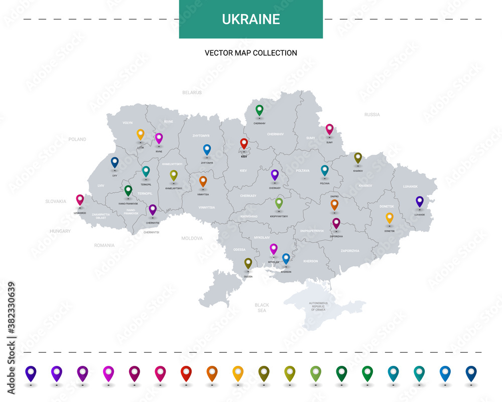 Ukraine map with location pointer marks. Infographic vector template ...