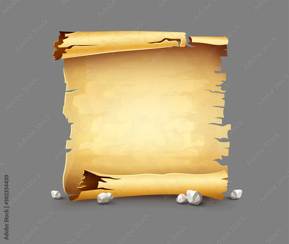 Paper scroll, old anicent manuscript, scrolled document script with ...