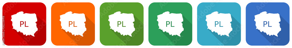 Map of Poland icon set, flat design vector illustration in 6 colors ...