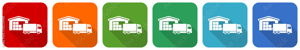 Warehouse and truck, delivery, freight concept icon set, flat design ...