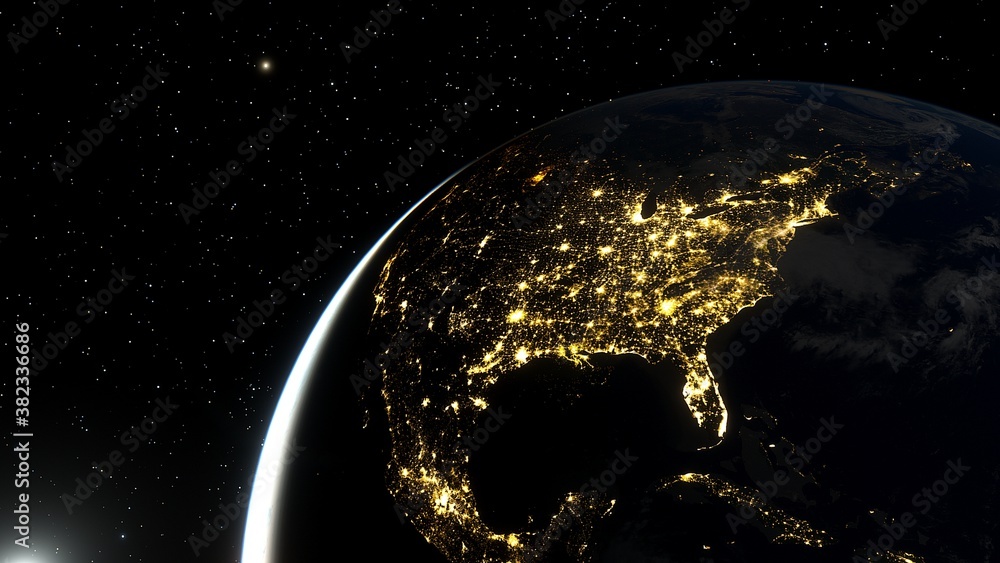 realistic united states of america from space, night usa from space ...
