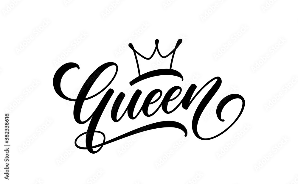 Queen text. Trendy lettering for print design. Queen word with crown ...