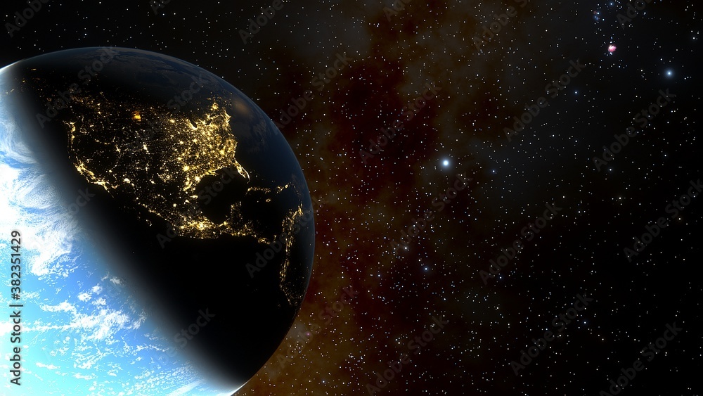 realistic united states of america from space, night usa from space ...