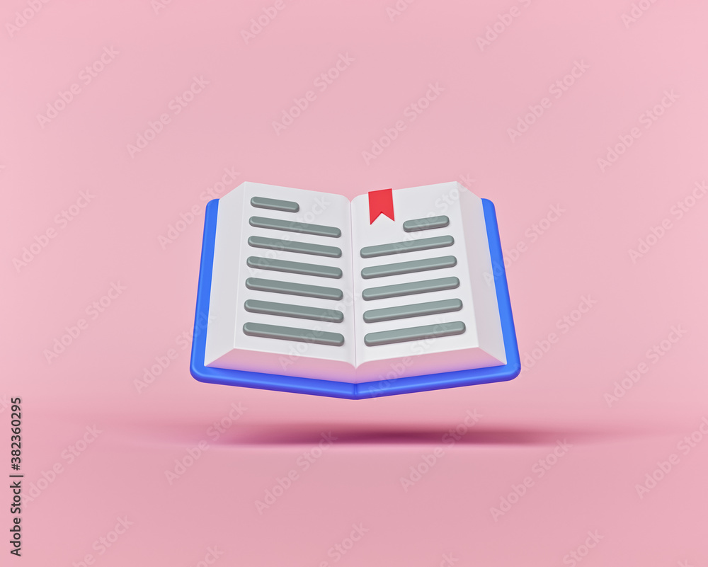cartoon style minimal Open book isolated on pastel pink background. 3d ...