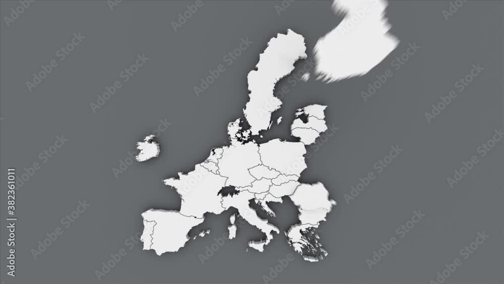 Animated map of the European Union, white map on a gray background ...