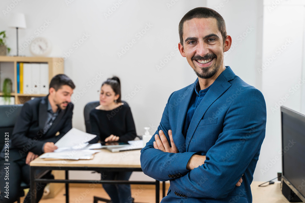 Businessman portrait. Happy business worker. Success concept. Safety ...