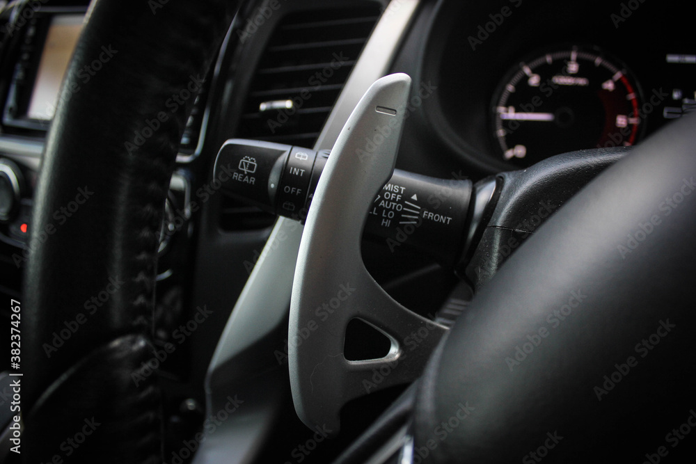 Windscreen wiper control switch in car. Wipers control. Modern car ...