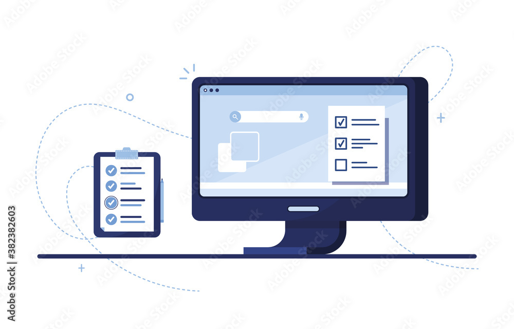 Computer monitor with to do list. Pc screen. Home workplace. Completed ...