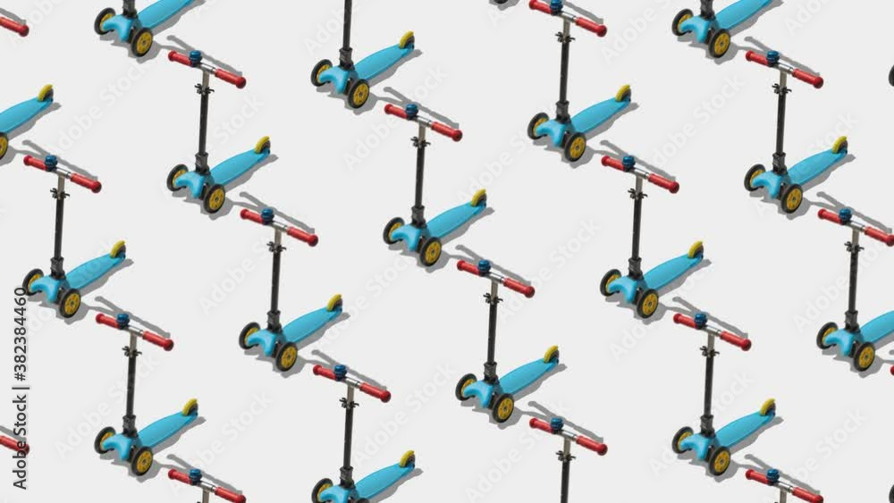 Animated background from large group of kick scooter on white ...