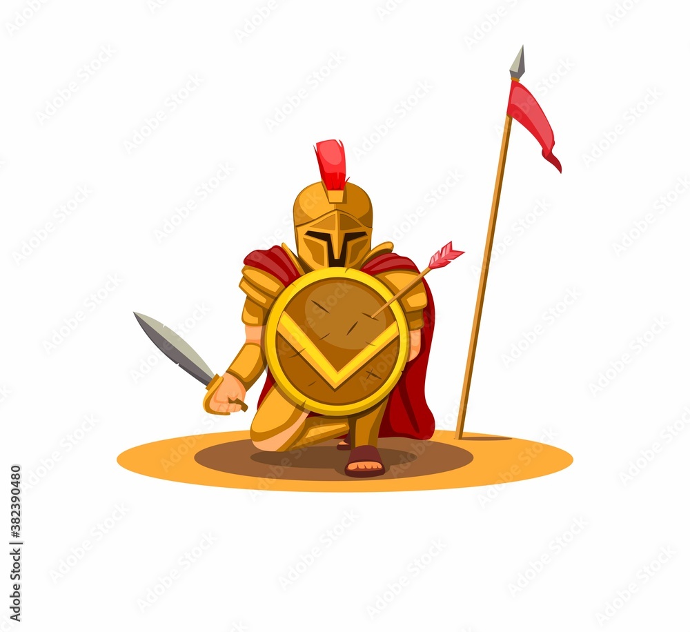 Spartan warrior hold shield and defending pose figure character concept ...