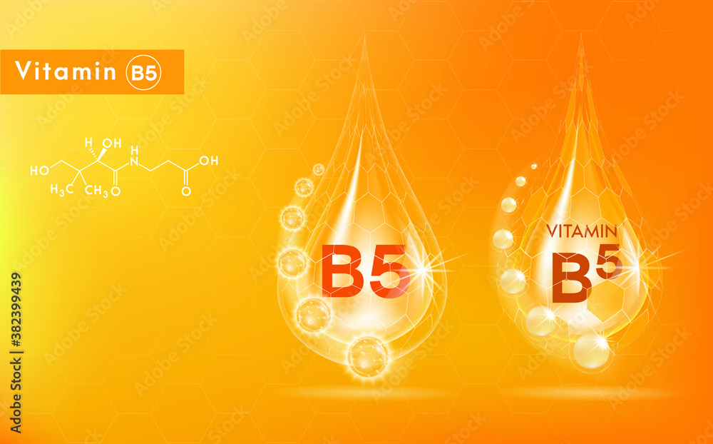Vitamin B5 gold shining pill capsule. Vitamin complex with Chemical ...