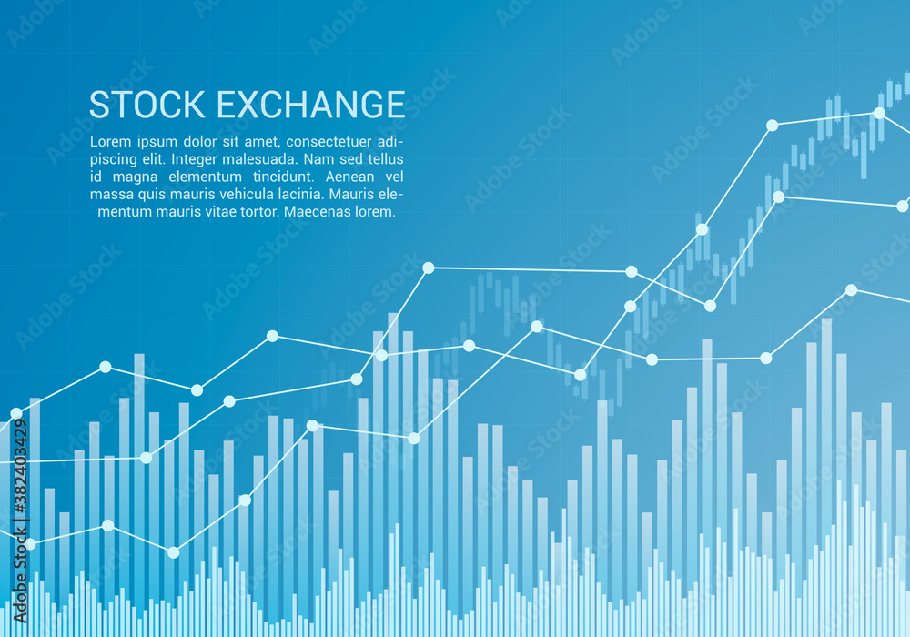 Blue stock market or financial candlestick chart with rising and ...