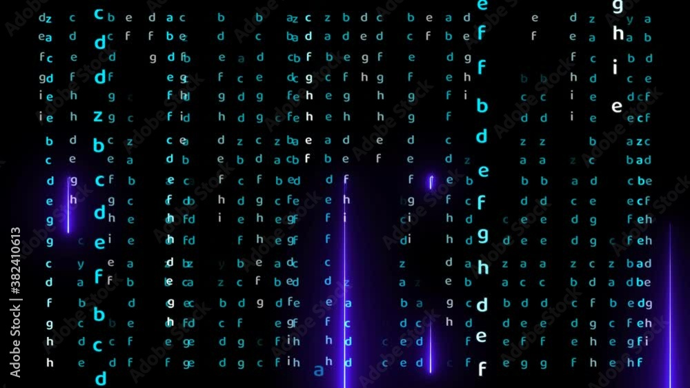 Matrix alphabet and violet laser abstract light effect falling on black screen Stock-Video ...