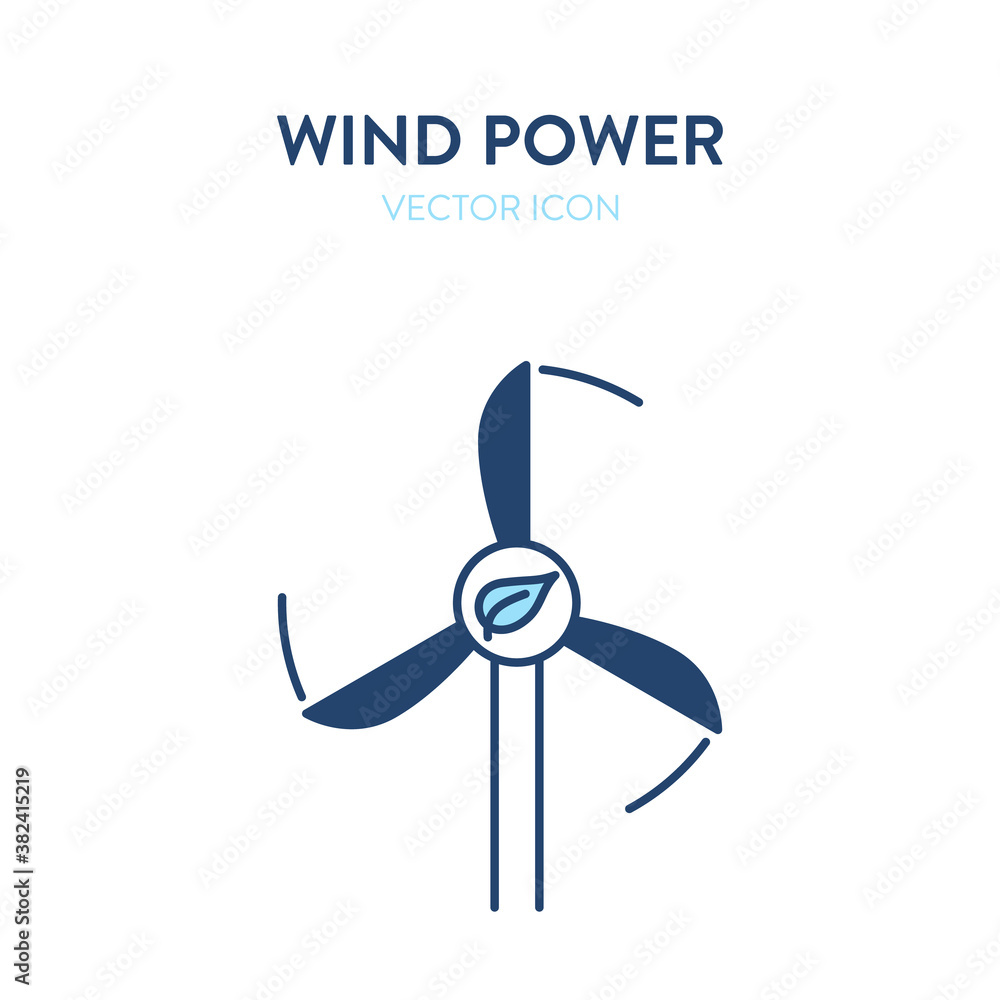 Wind power icon. Vector illustration of a three-blade wind turbine with ...