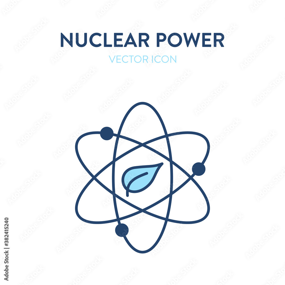 Nuclear power icon. Vector illustration of atomic nucleus with a leaf ...