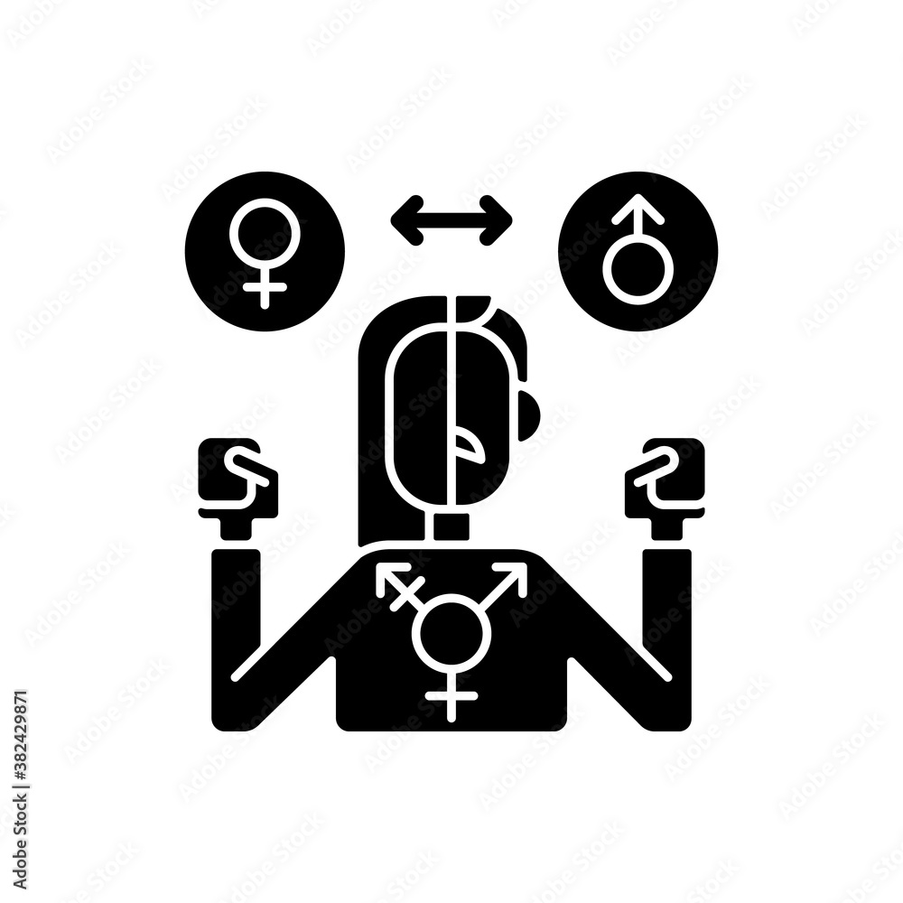 Transgender black glyph icon. Bisexual mind. Gender choosing. Non ...