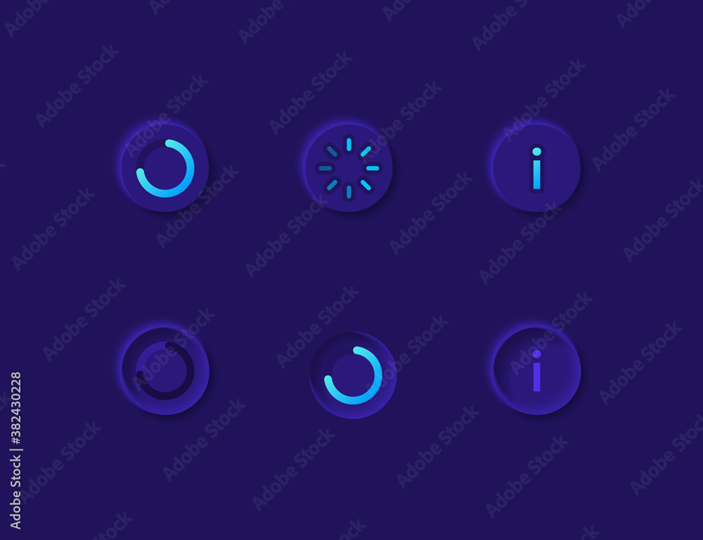 Loading UI elements kit. Uploading progress and info circles isolated ...