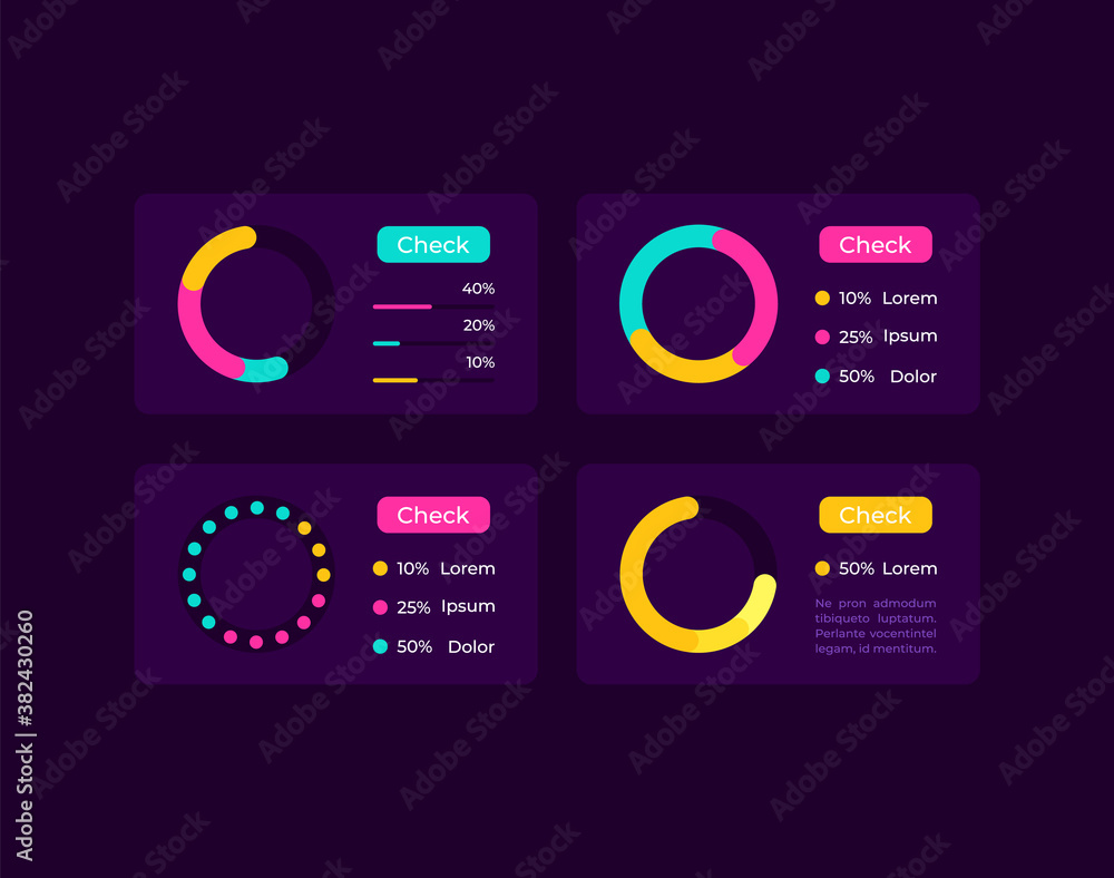 Pie charts UI elements kit. Infochart with percentage. Infographic ...