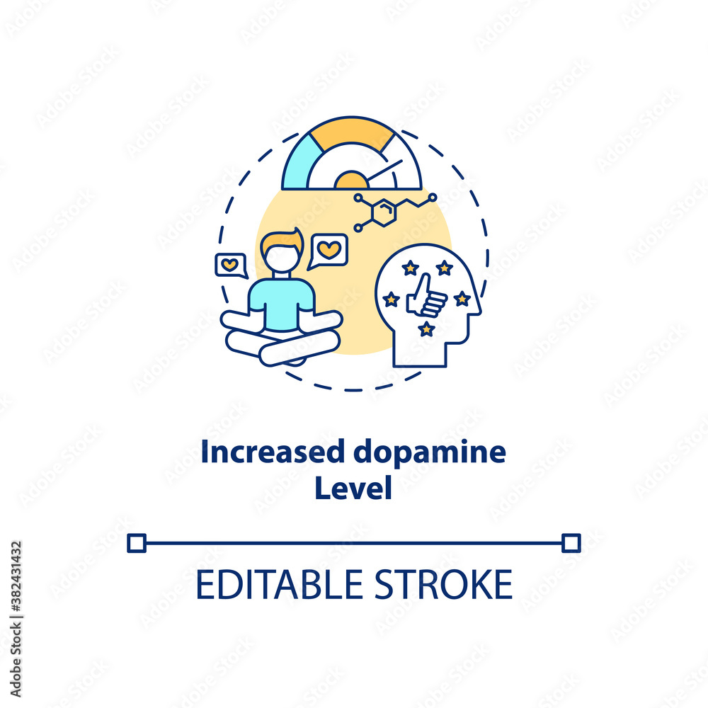 Increased dopamine level concept icon. Social media addiction idea thin ...