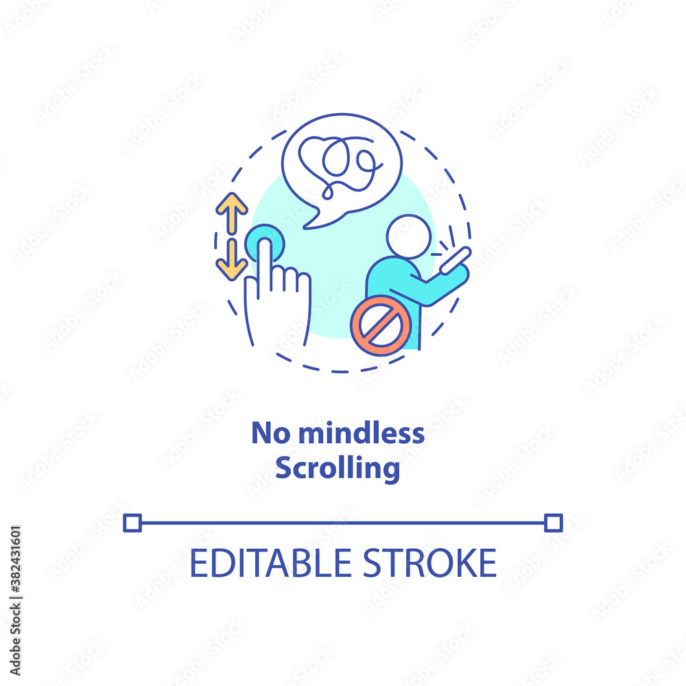 No mindless scrolling concept icon. Smartphone dependence reducing idea ...