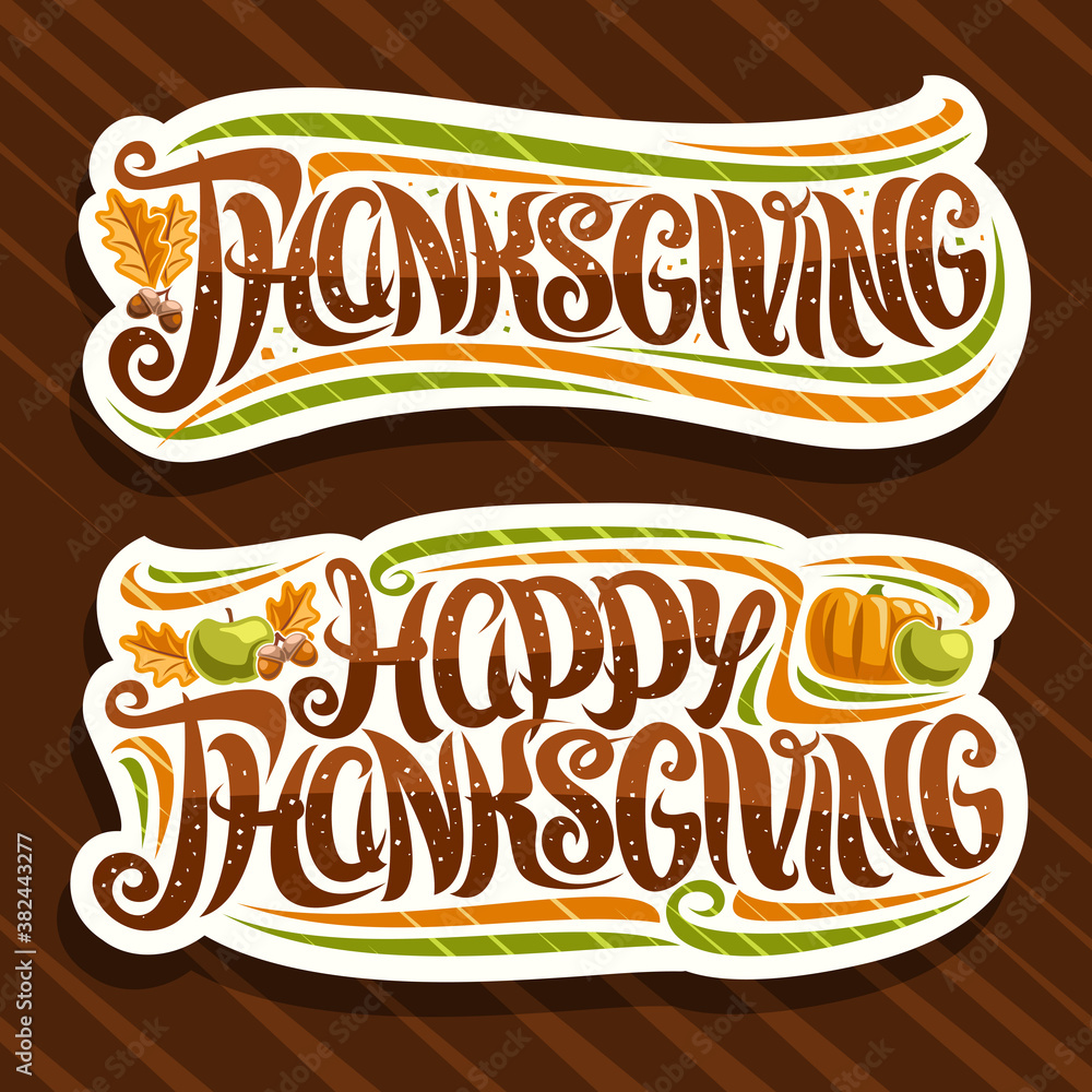 Vector logos for Thanksgiving Day, sign board with curly calligraphic ...