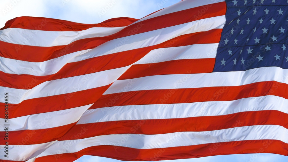 American flag waving in wind, video footage. USA flag flaping in wind ...