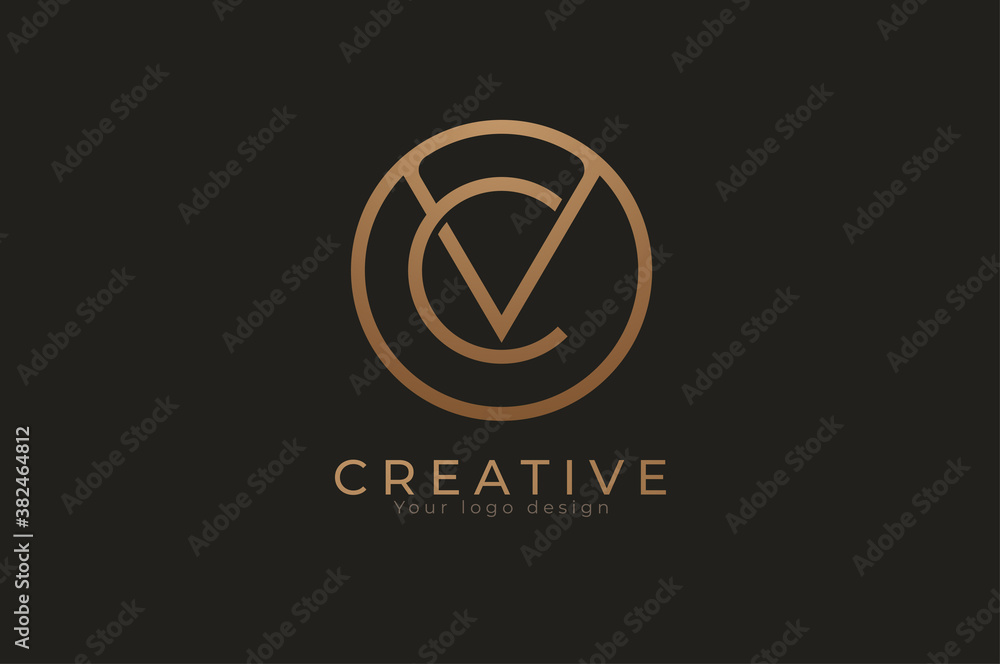 Abstract initial letter V and C logo,circle line and letter VC ...