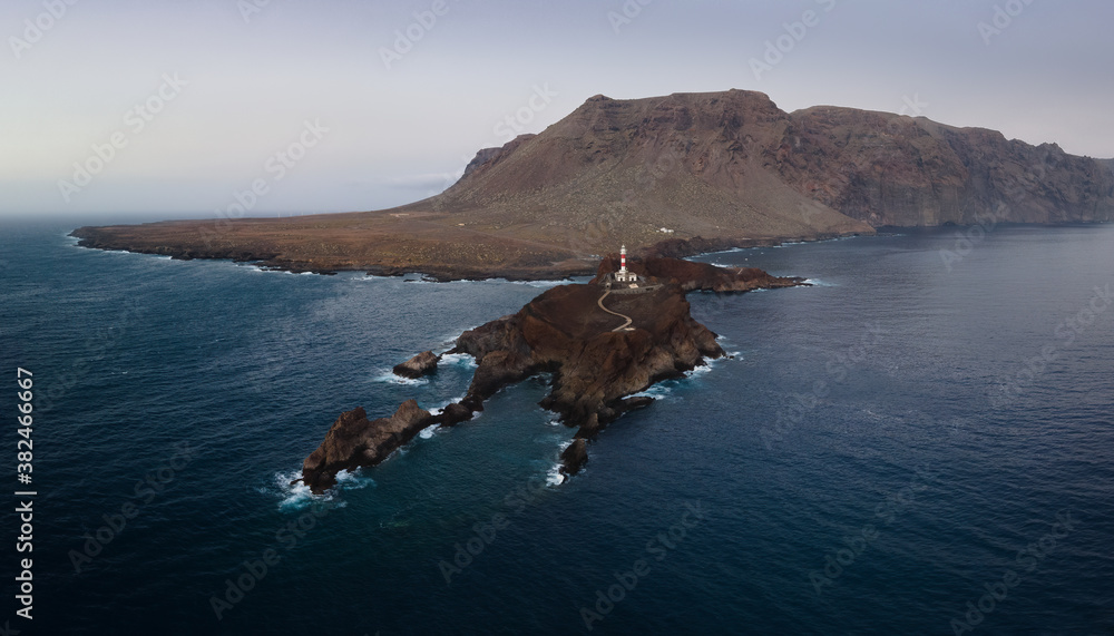 Aerial view of the Punta de Teno lighthouse in the far west of the ...