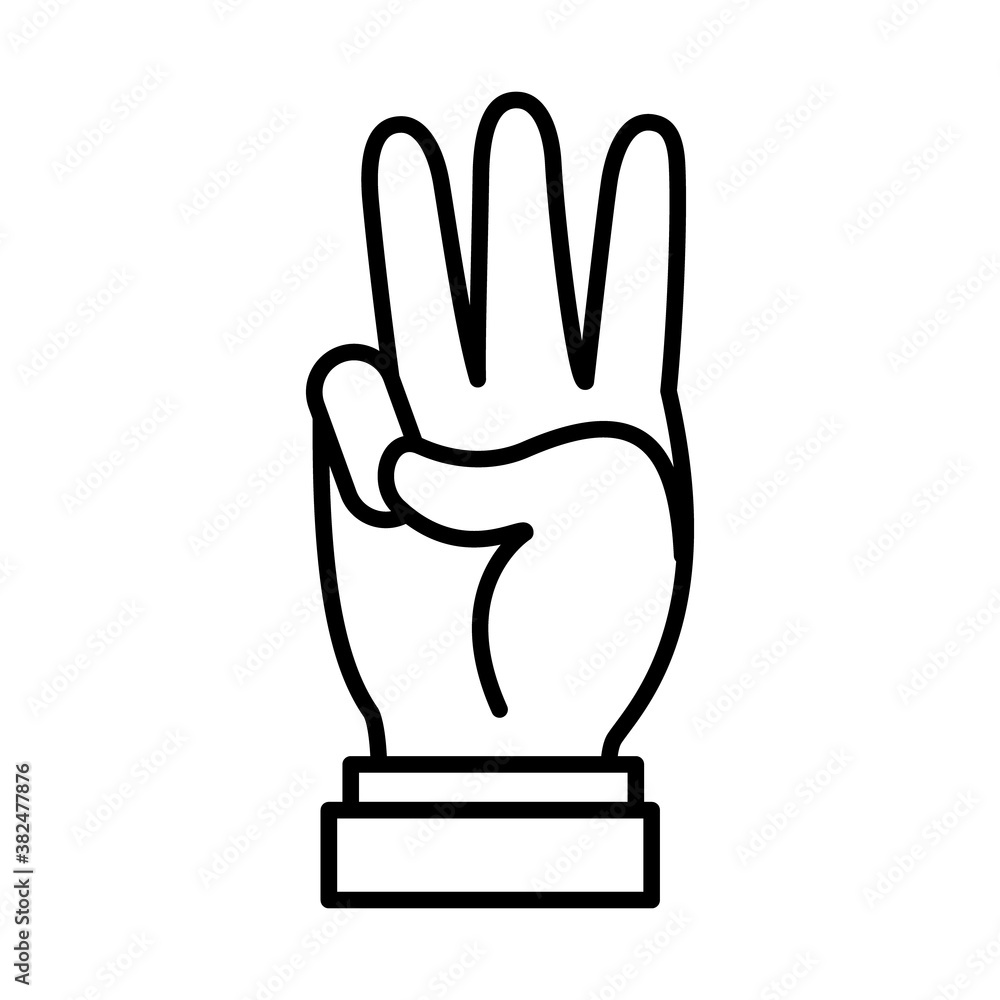 Hand gesture showing 3 number, line style Stock Vector | Adobe Stock