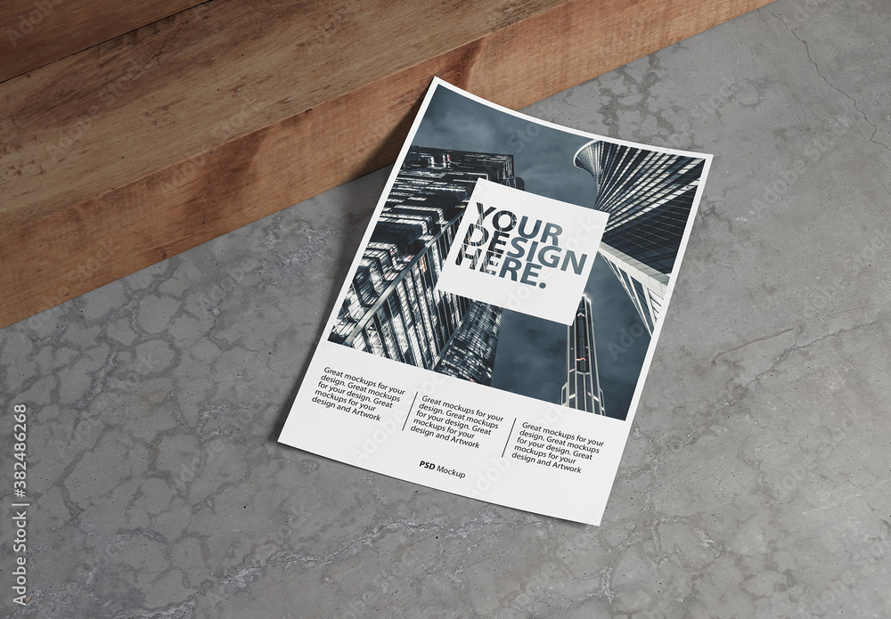 Paper Lying on Concrete Floor Mockup Stock Template | Adobe Stock