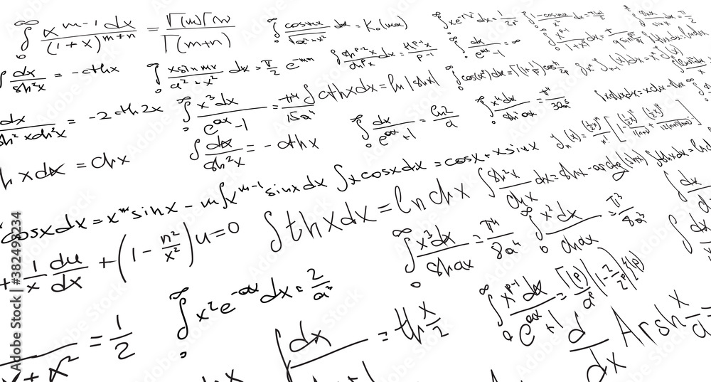 Mathematics equations on white background. Whiteboard inscribed with ...