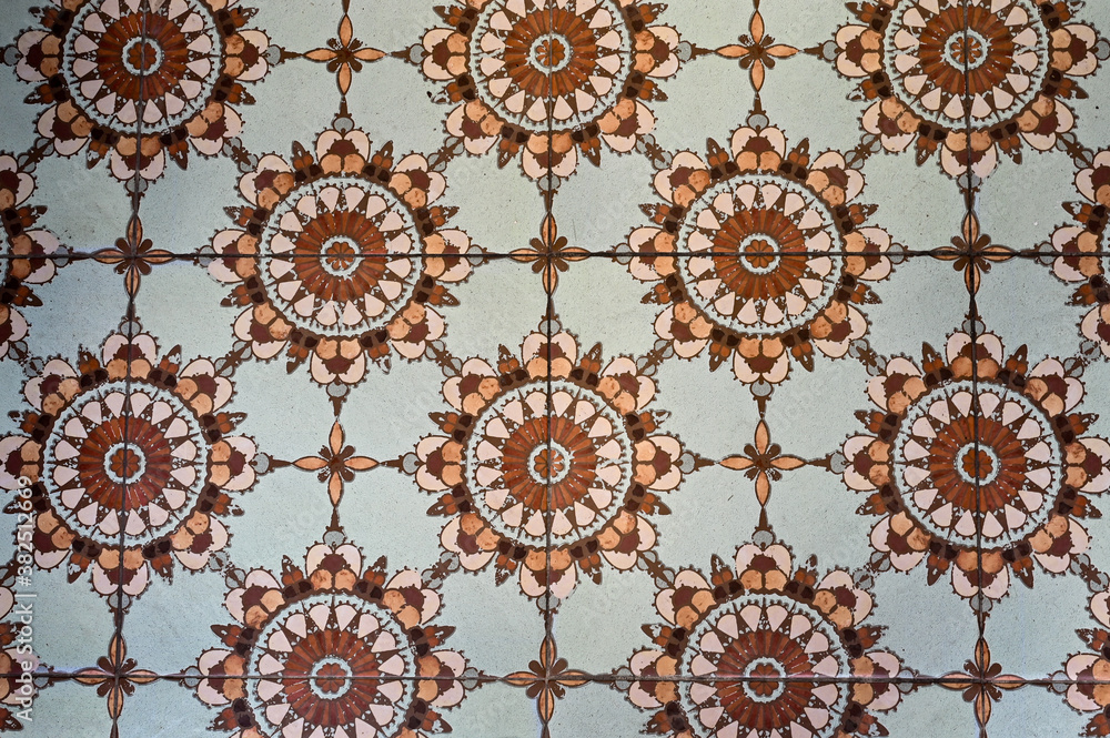 Retro floor tile look like flower in round shape pattern with pastel ...