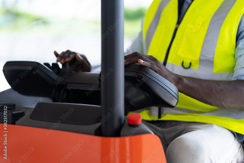 Warehouse man worker driver forklift. warehouse worker driver stacking ...
