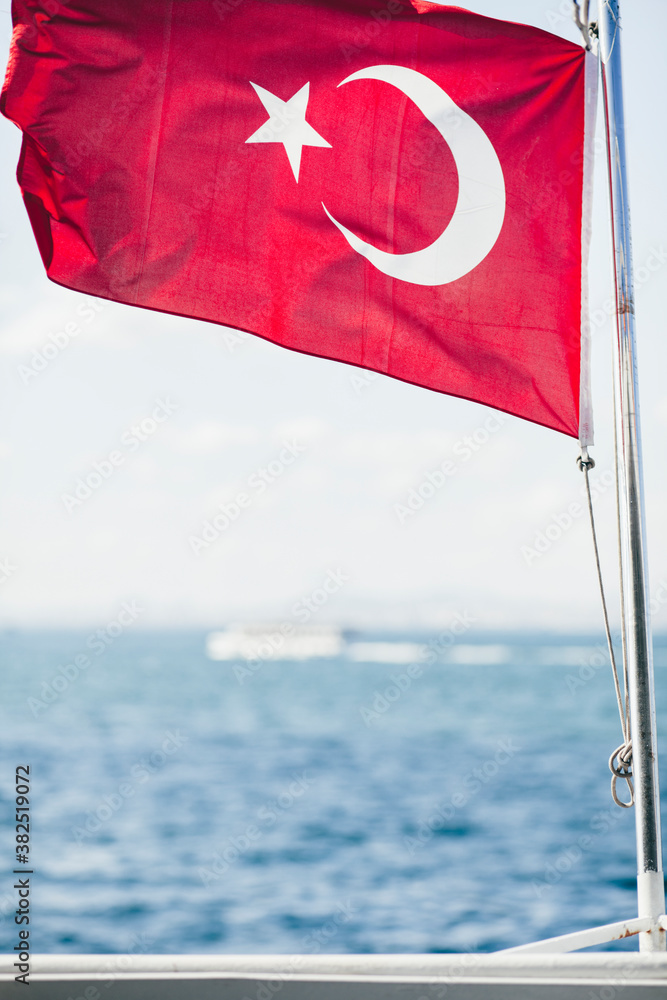 Turkish flag on boat cruising the Aegean sea Stock Photo | Adobe Stock