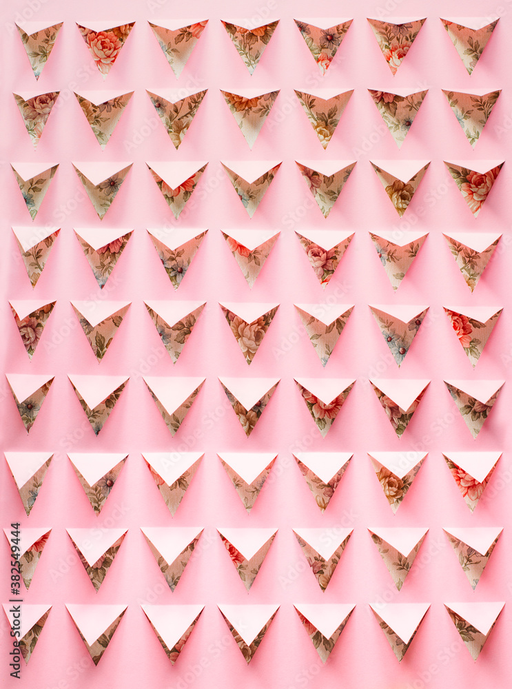 Overhead photo of triangle shaped peaks cut out of paper Stock Photo ...
