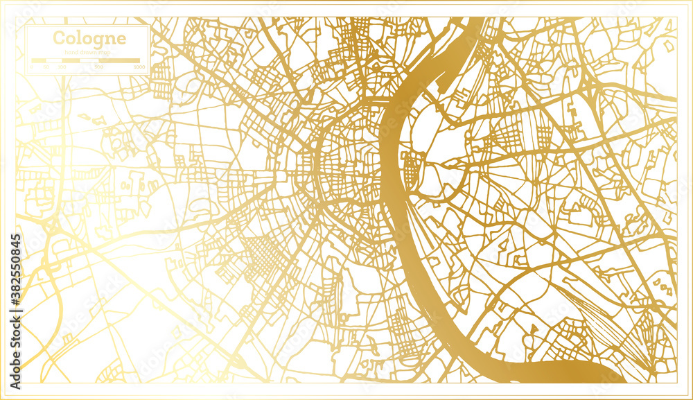 Cologne Germany City Map in Retro Style in Golden Color. Outline Map ...