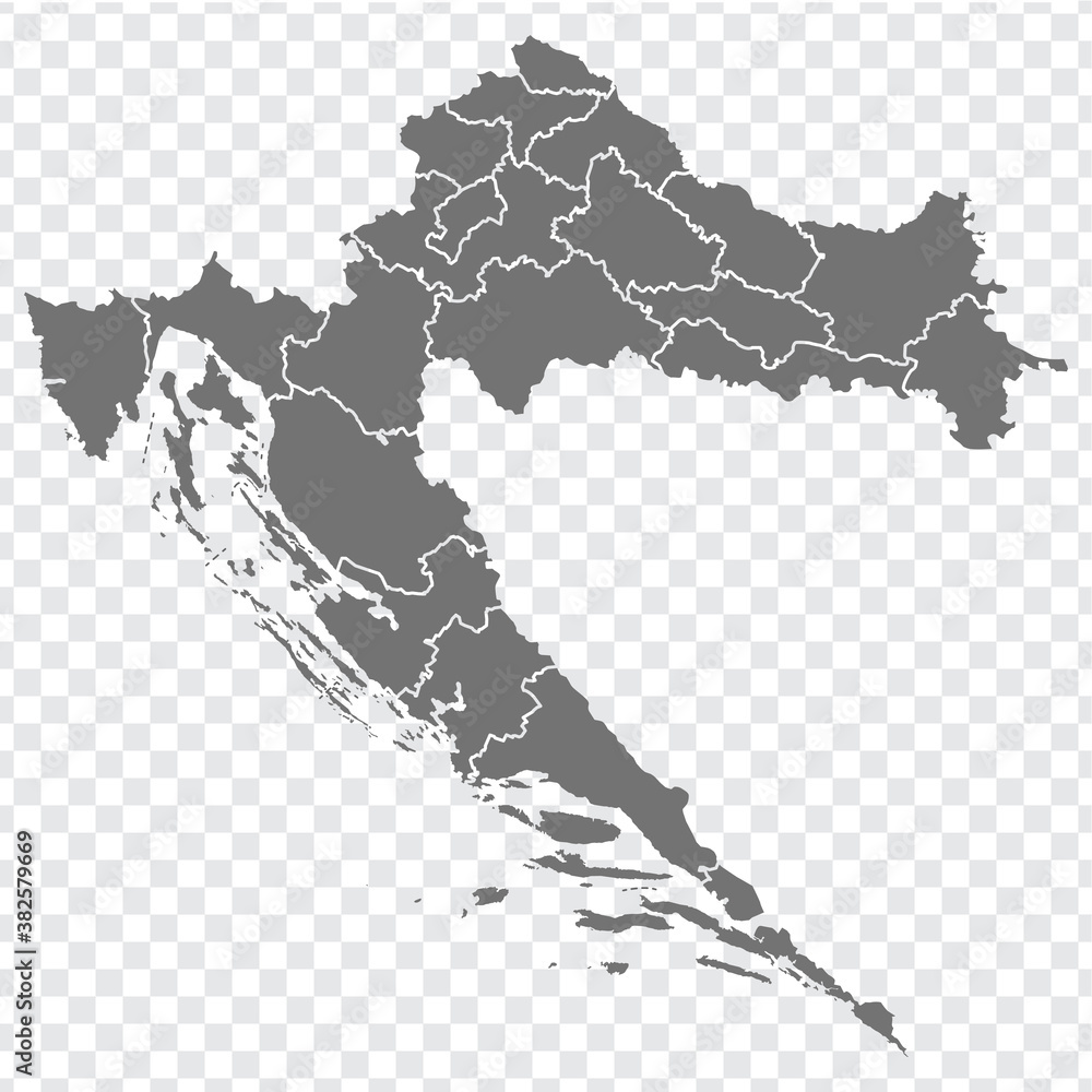 Blank map of Croatia. Departments and regions of Croatia map. High ...