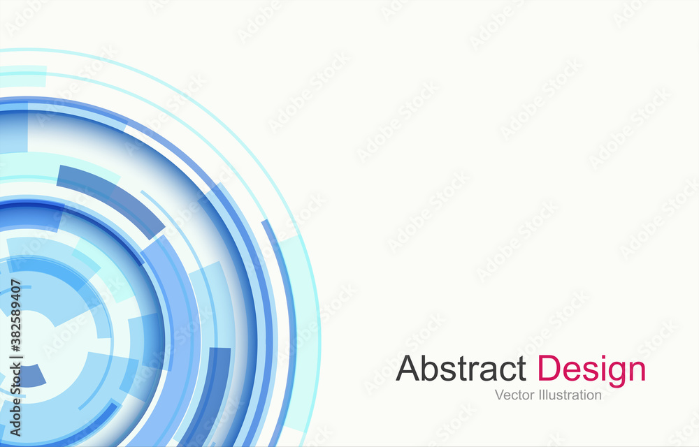 Abstract background with blue 3D circular symbol, abstract lens ...