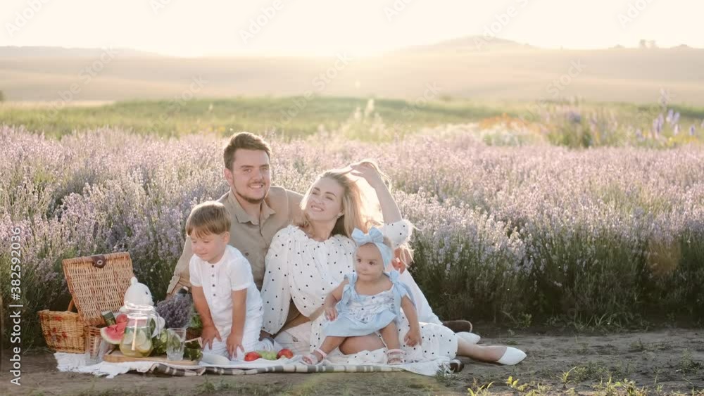 Family weekend concept. The loving family is on a picnic. The mother ...