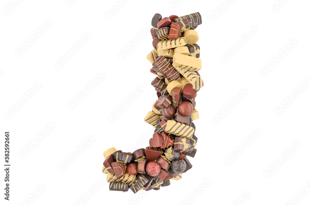 Letter J from chocolate candies. 3D rendering Stock Illustration ...
