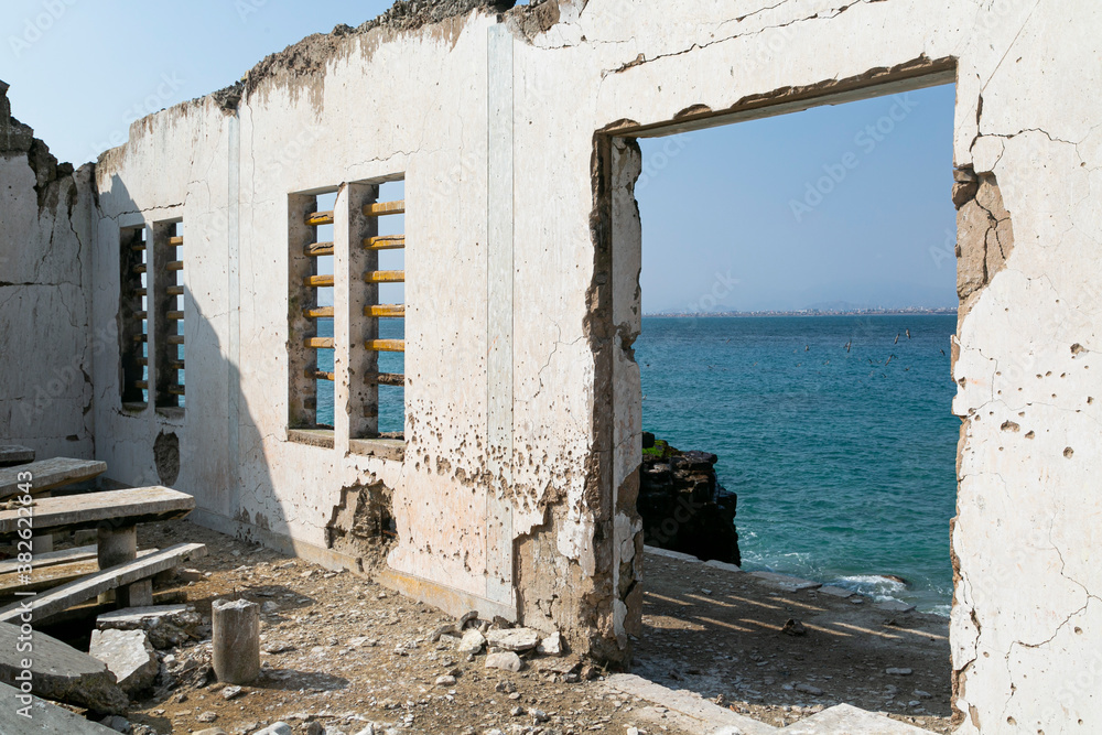 Jail destroyed by bombing on Fronton Island. Prison for terrorists and ...