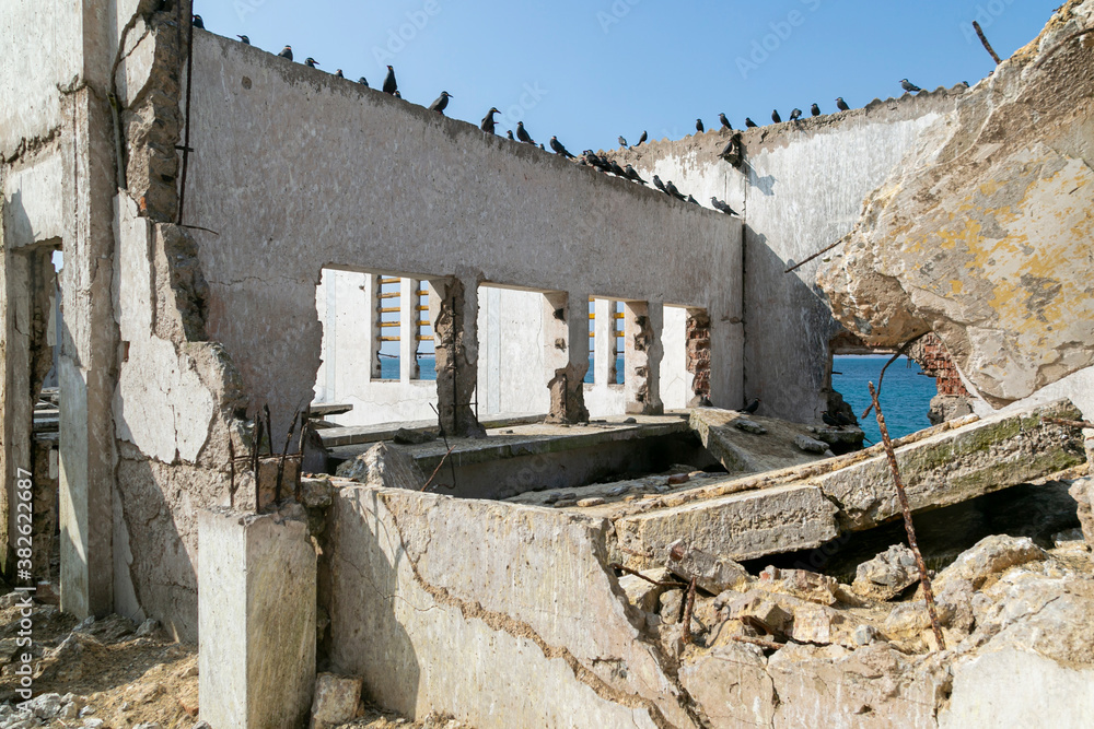 Jail destroyed by bombing on Fronton Island. Prison for terrorists and ...