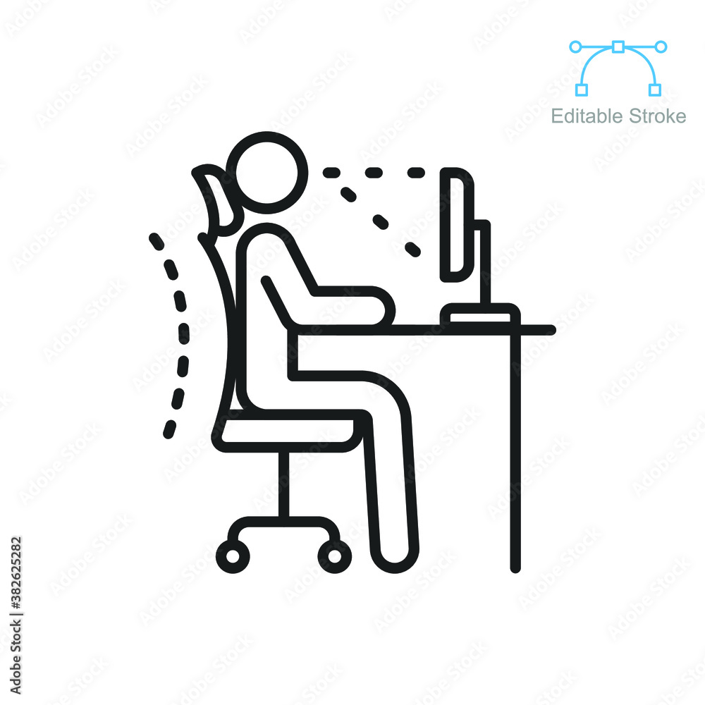 Ergonomic workplace icon. Computer desk workstation infographic correct ...