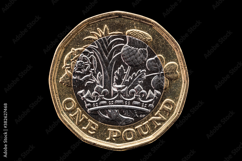 New one pound British coin of England UK introduced in 2017 which show ...
