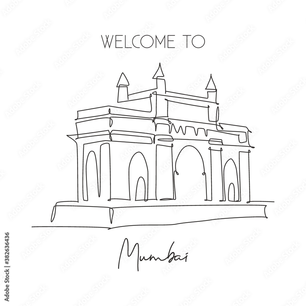 One continuous line drawing Gateway of India landmark. Symbolic ...
