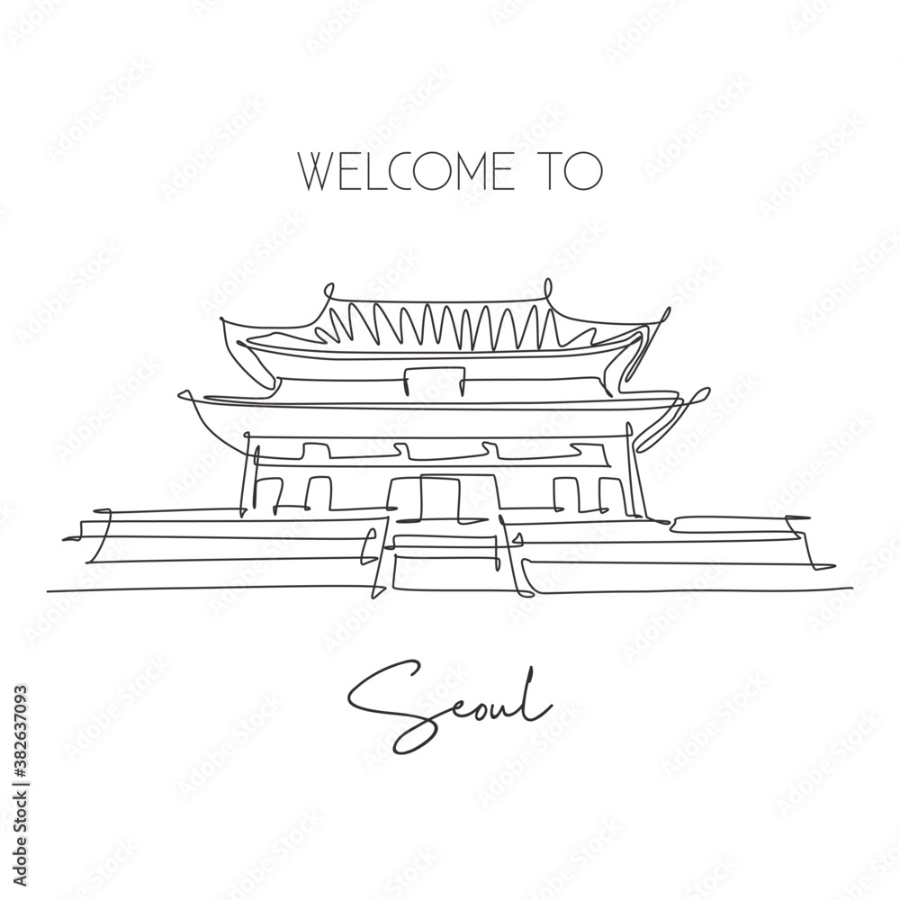 One continuous line drawing Gyeongbokgung Palace landmark. Old ancient ...