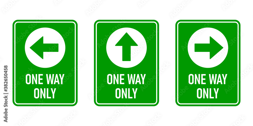 Set of One Way Only Vertical Warning Sign Poster Icon with Direction ...