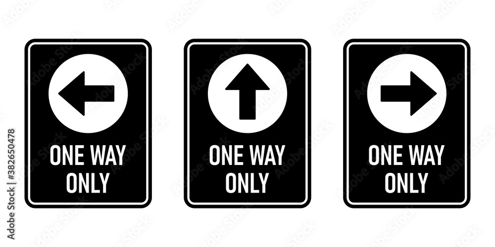 Set of One Way Only Vertical Warning Sign Poster Icon with Direction ...