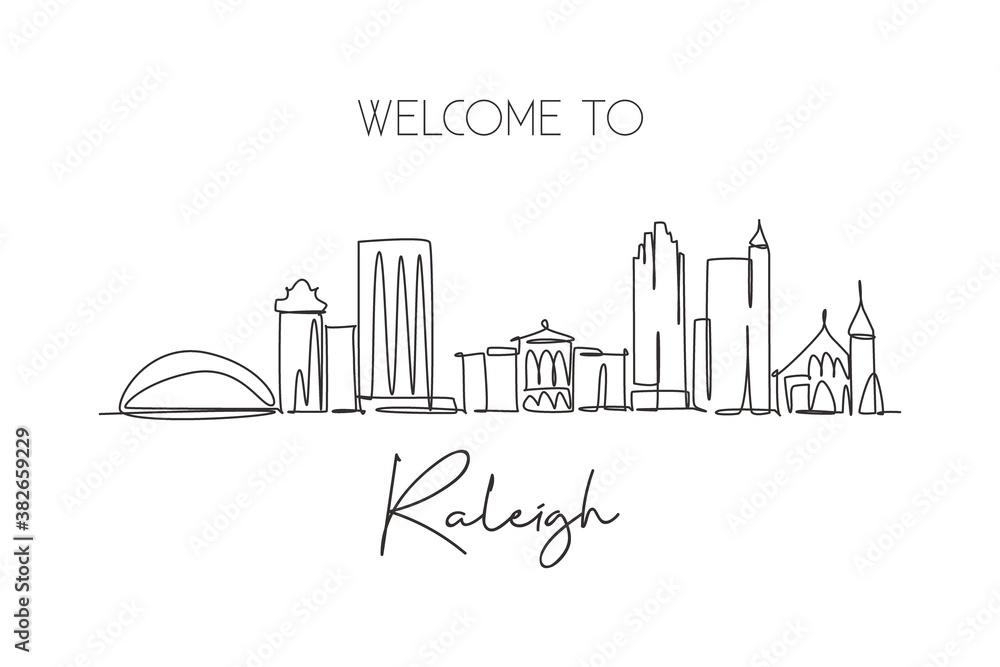One single line drawing of Raleigh city skyline, United States ...