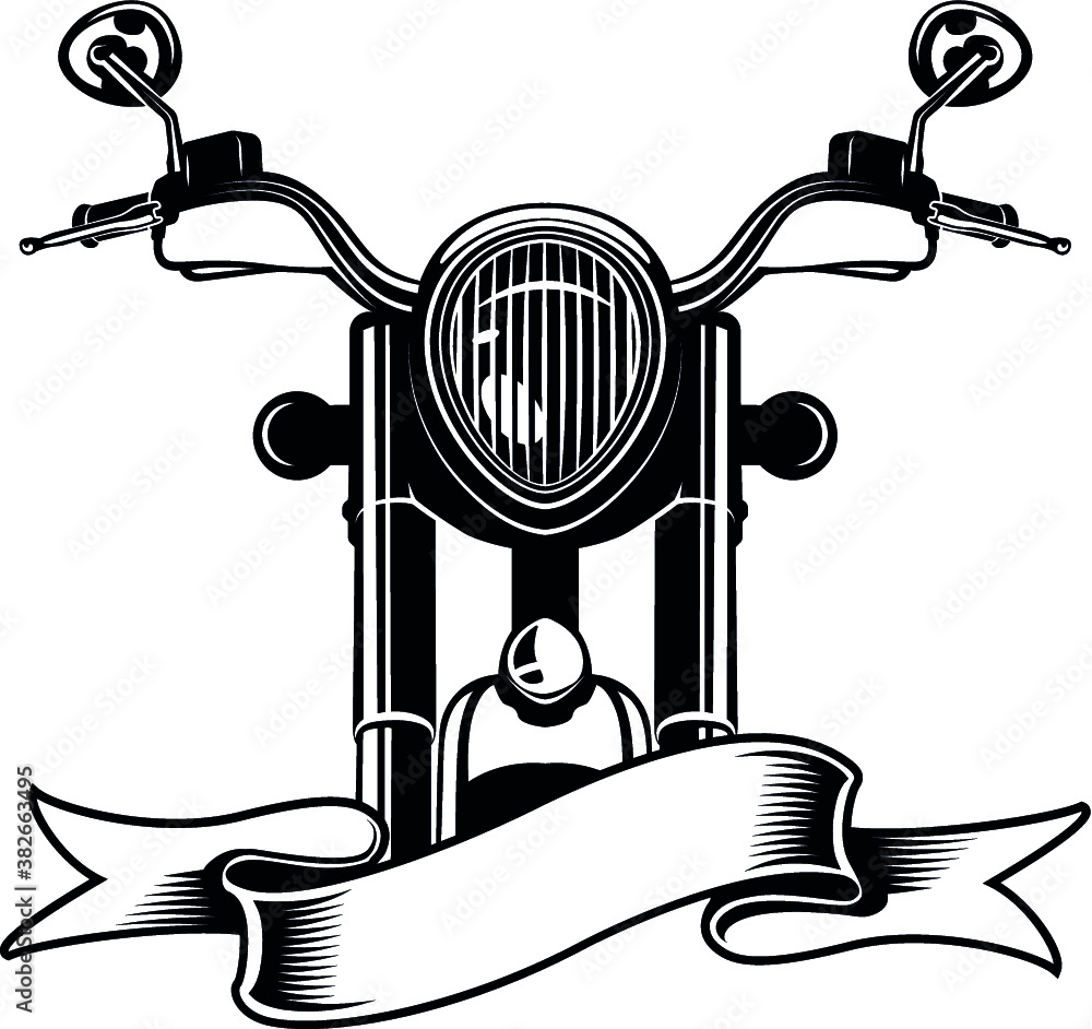 Classic Motorcycle Front View Illustration with Blank Banner, Motorbike ...